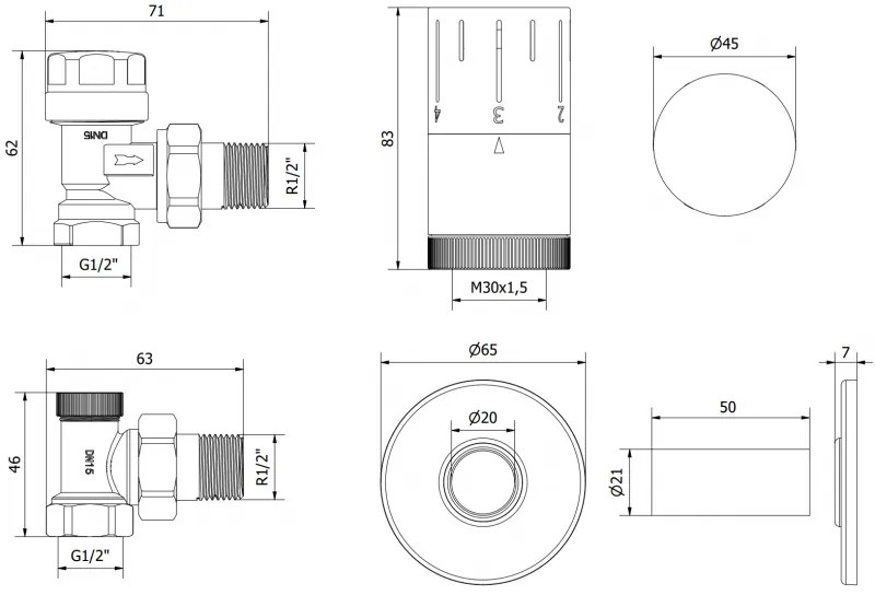 Mexen G05, úhlová termostatická souprava s krytkou, černá matná, W901-958-904-70