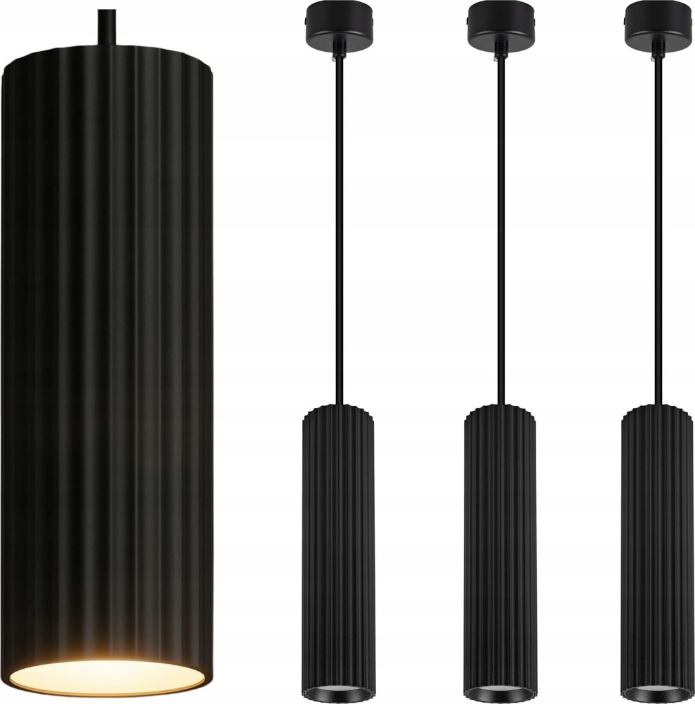 Závěsná stropní lampa Tuba na kabelu Led svítidlo Černý lustr lisovaný x3