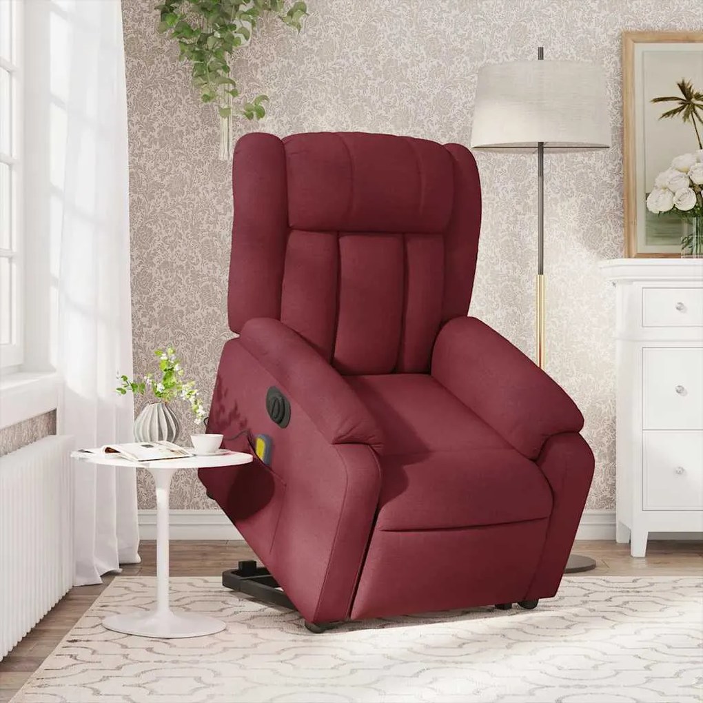 Elektrické zvedací masážní polohovací křeslo vínové textil 3205355