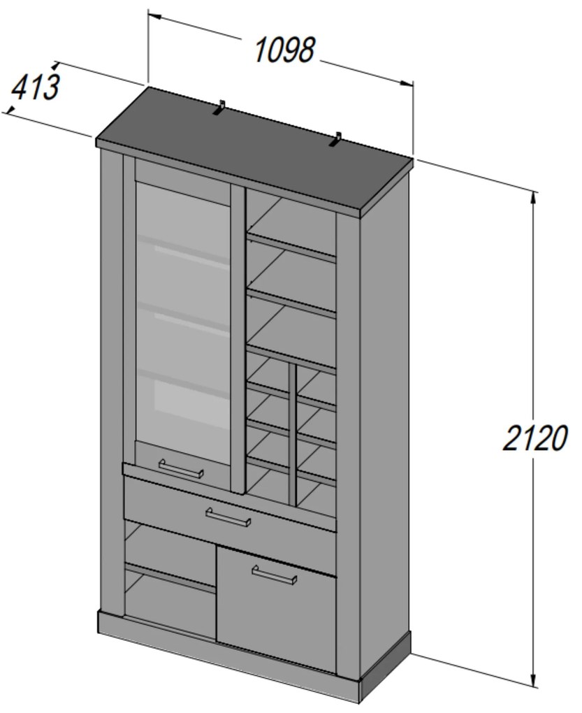 Sconto Vitrína DURO pinie bílá/dub antik
