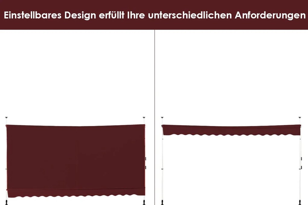 Costway Upínací markýza 400 cm široká Balkonová markýza bez vrtání, odolná proti