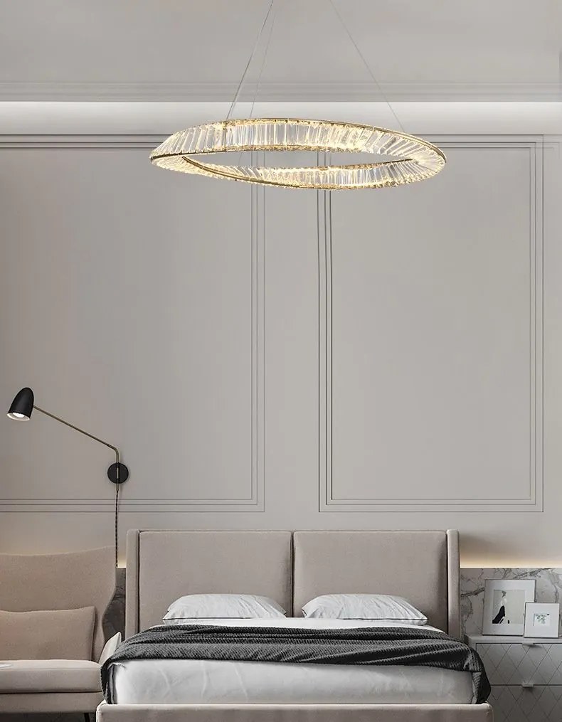Toolight Toolight, LED křišťálové závěsné svítidlo 27W APP1201-CP, čirá-zlatá, OSW-04591