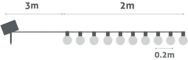 Venkovní světelný řetěz s 10 retro žárovkami délka 5m, teplá barva světla, solární