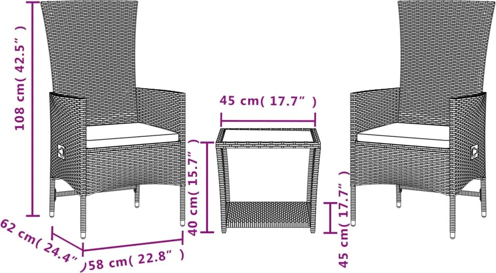 3dílný zahradní jídelní set s poduškami béžový polyratan 3277590