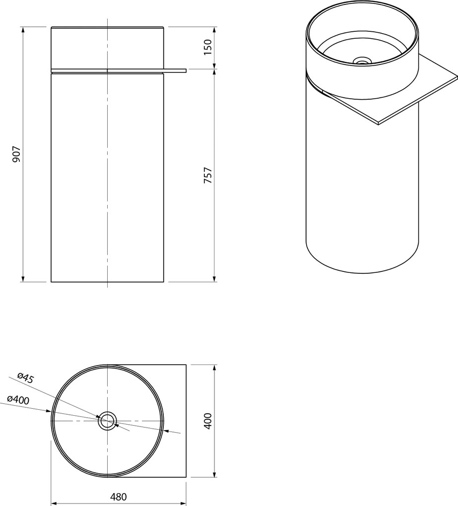 Sapho Sapho, OASIS keramické umyvadlo volně stojící 40x89x48cm, nástěnná police, bílá mat, AS548-31