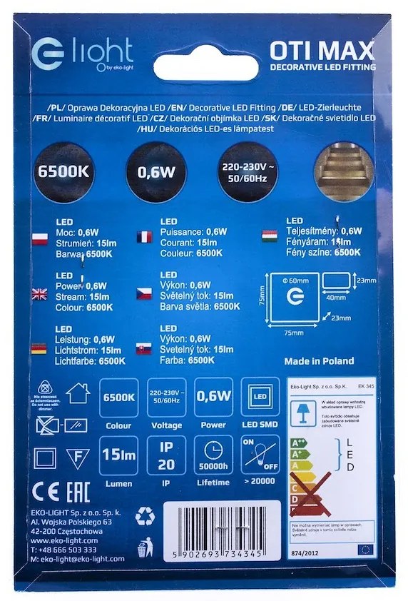 Schodišťové LED svítidlo Oti Max, 1x LED 0,6w, 6500k, s