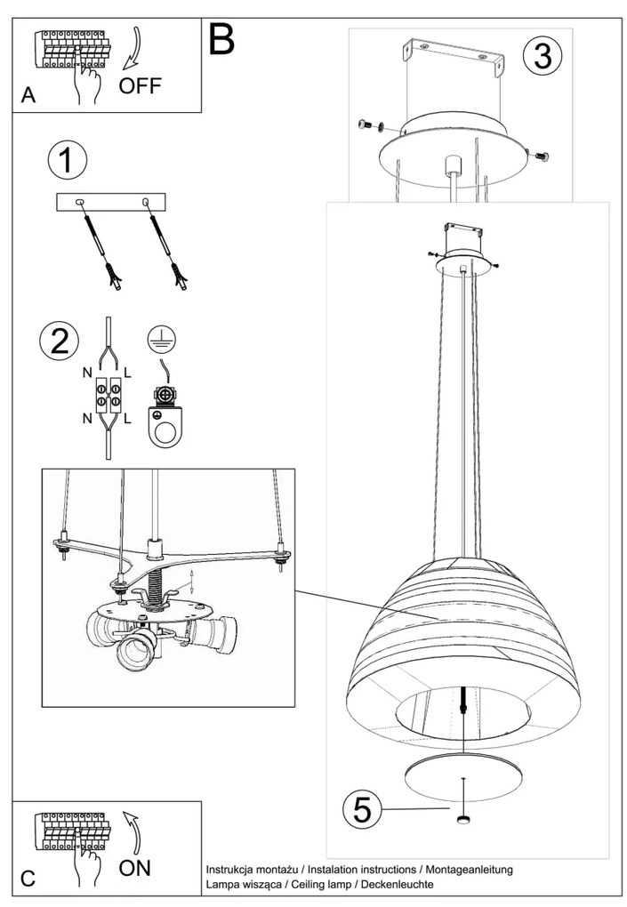 Závěsné svítidlo Bella, 1x černé textilní stínítko, (bílé sklo), (fi 60 cm)