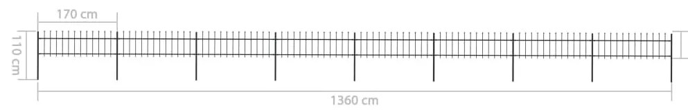 vidaXL Marketos Zahradní plot s kopím nahoře ocelový 1426 x 60 cm černý