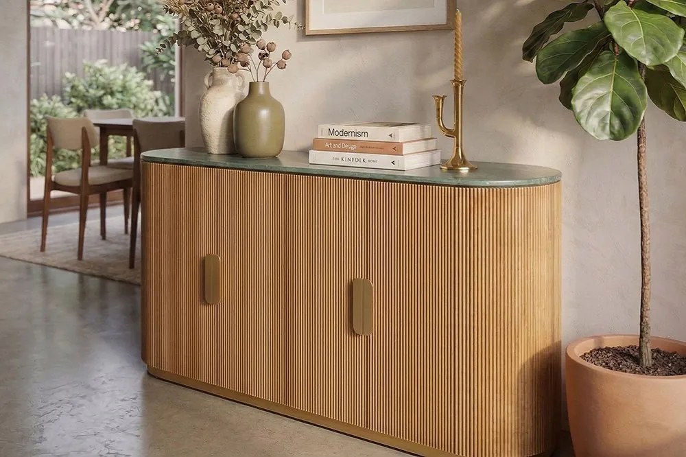 Designová komoda Ifama 170 cm zelený mramor / mango