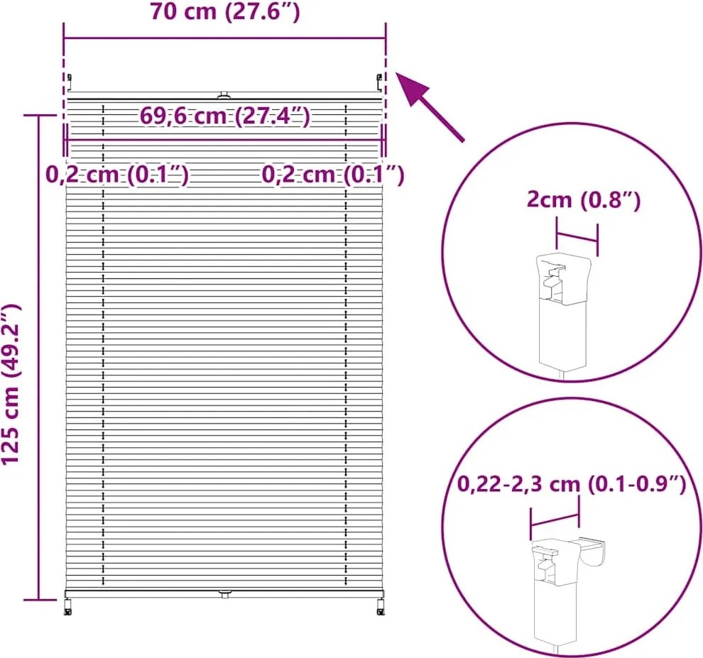 vidaXL Plisované žaluzie / rolety Plisse 70 x 125 cm - [240598] Barva: Bílá