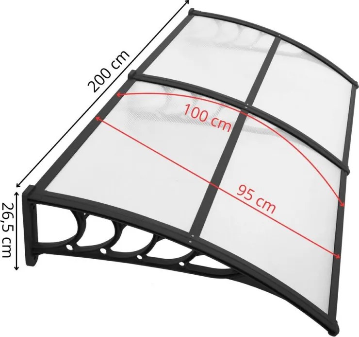 Vchodová stříška 200x95 cm SPRINGOS POLYROOF černá transparentní