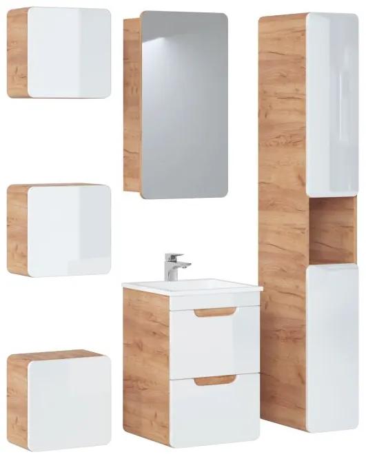 COMAD Koupelnová sestava - ARUBA white, 40 cm, sestava č. 12, dub craft/lesklá bílá