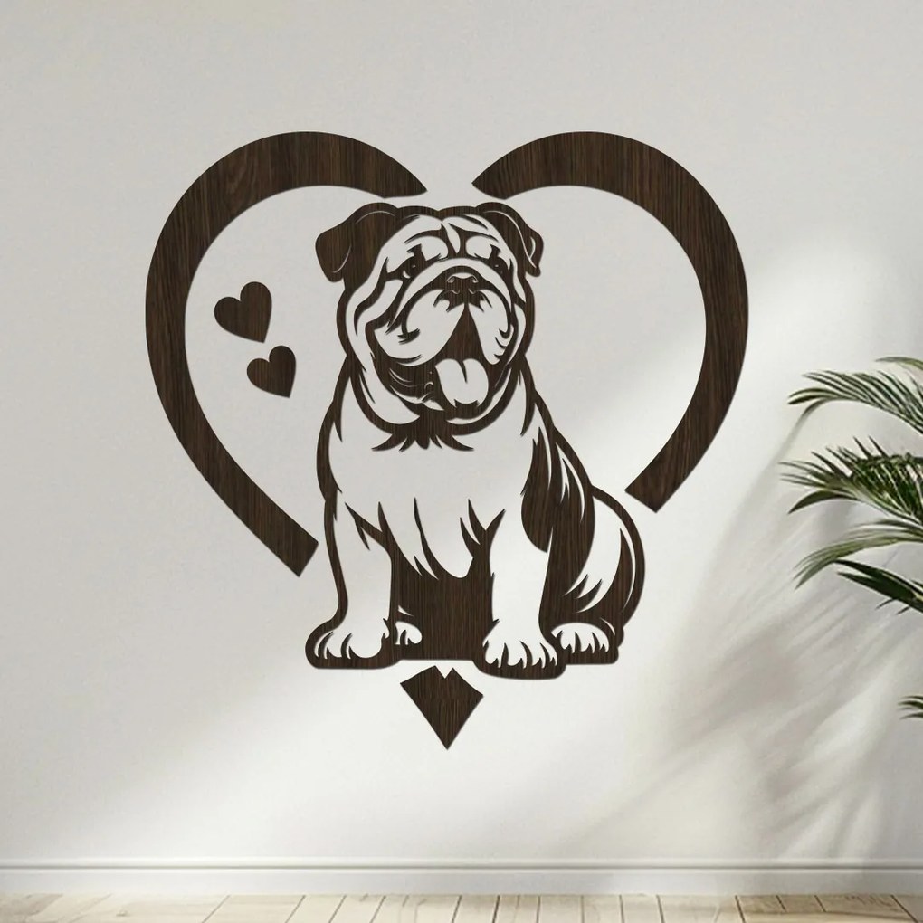 dřevo života Dřevěná dekorace Anglického Buldoka v srdci Zvolte rozměr (cm): 60x59, Zvolte barvu dekoru: Javor