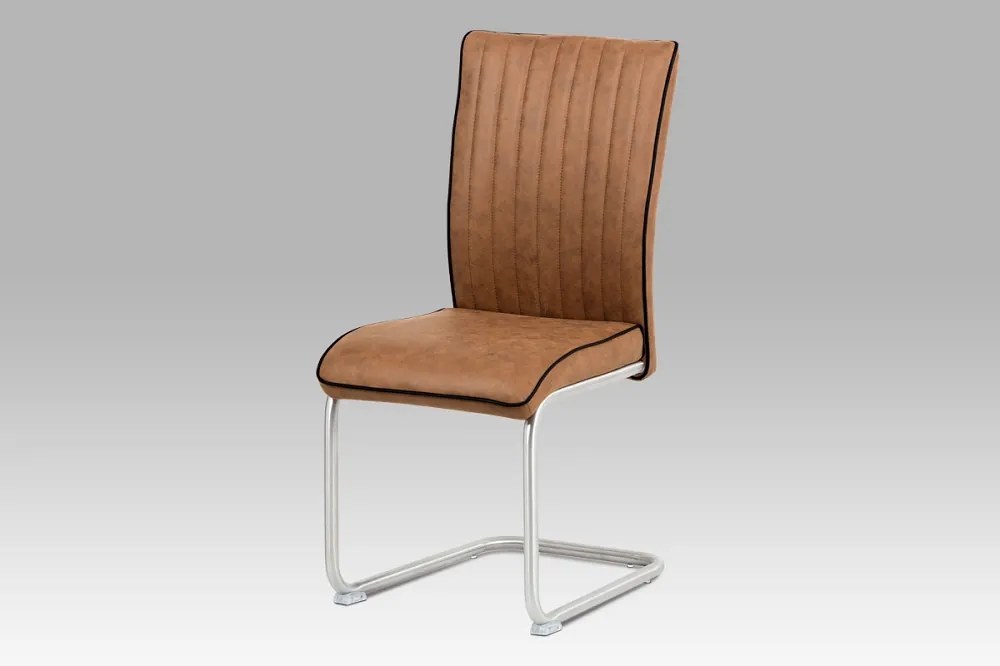 Jídelní židle pohupovací v kombinaci imitace hnědé kůže a broušeného nerezu HC-393 BR3
