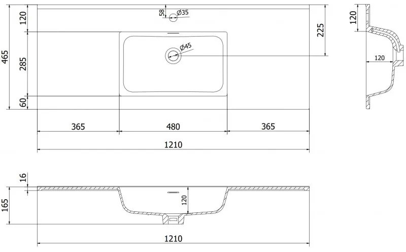 Mexen Otis, umyvadlo na zapuštění 121 x 46,5 cm, černá matná, 25181271