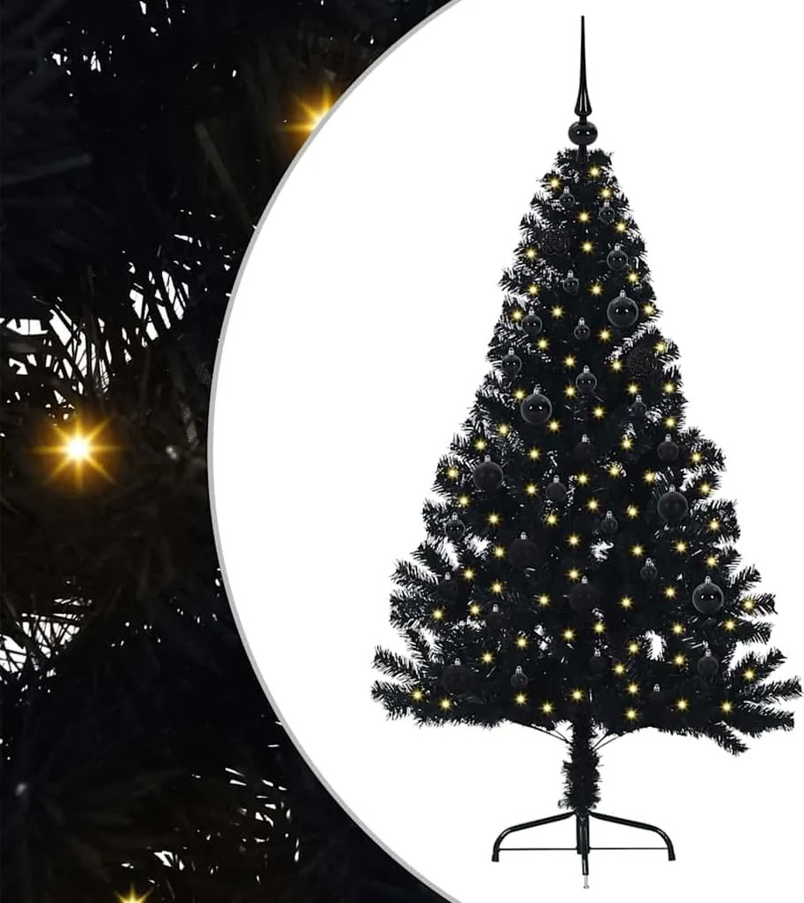 Umělý osvětlený vánoční stromeček Černá 150 cm PVC 3397129