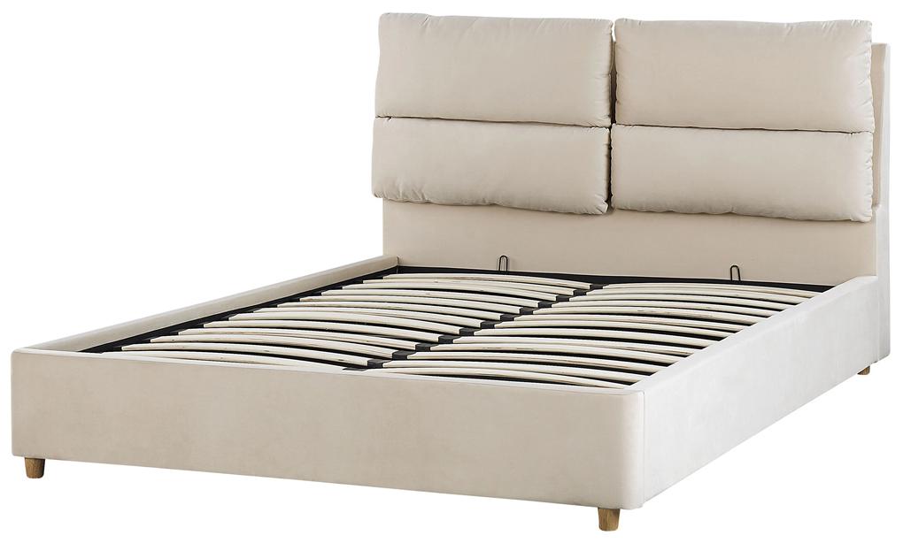 Sametová postel s úložným prostorem 140 x 200 cm béžová BATILLY Beliani