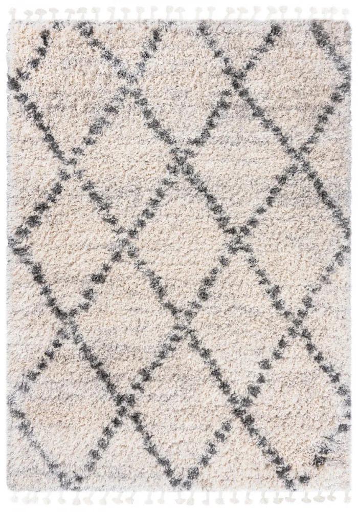 Kusový koberec shaggy Karo krémově šedý 2, Velikosti 200x300cm