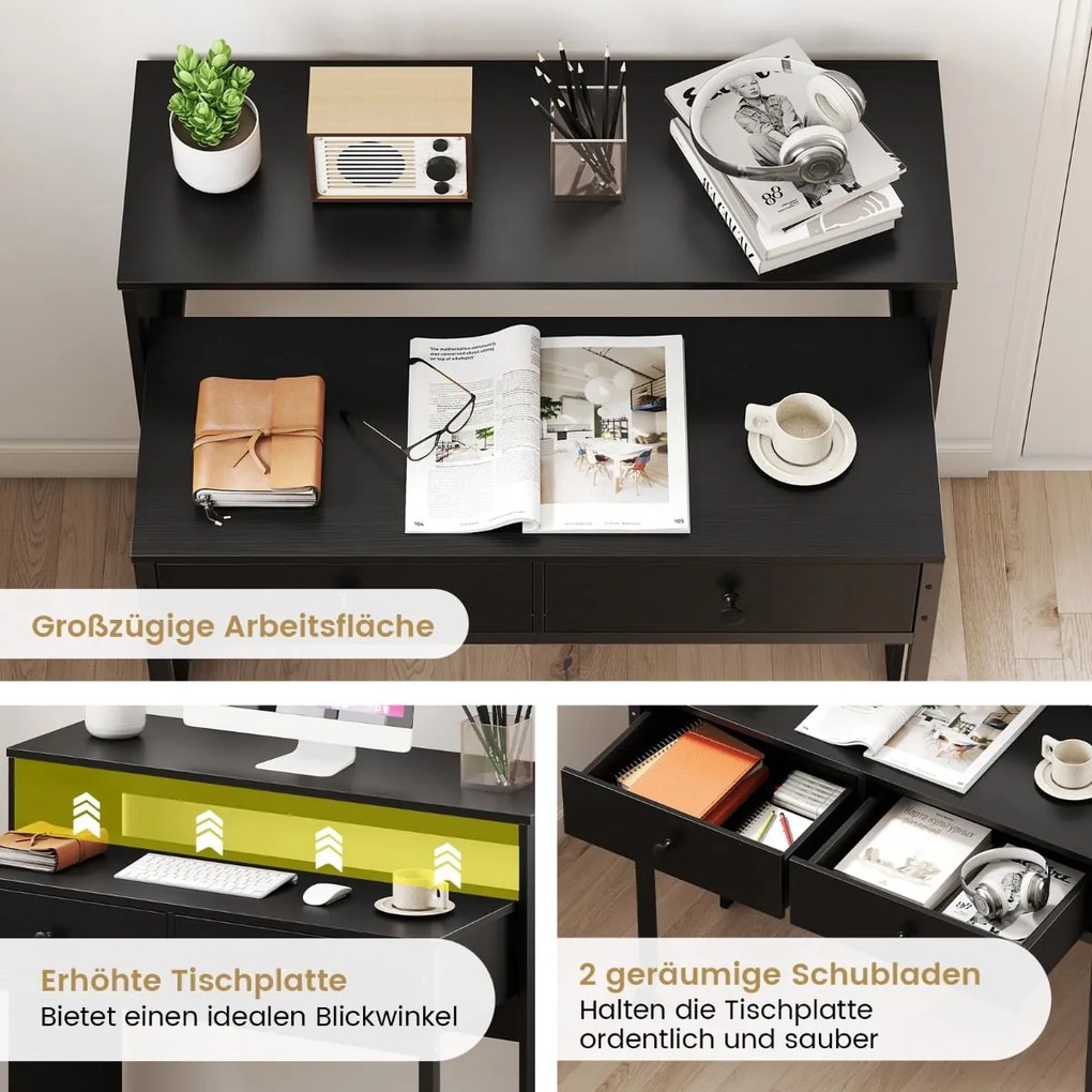 Costway Rozkládací stolek malý s 2 zásuvkami a kolečky – 100 – 100 × 63 × 88 cm