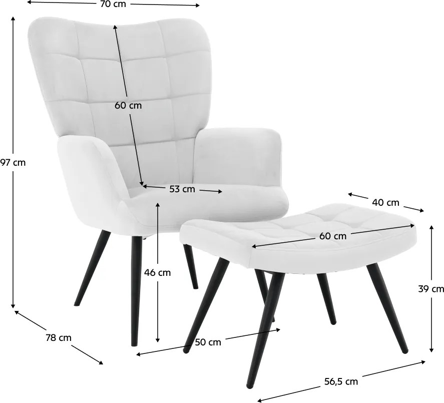 Křeslo s podnoží, světle šedá Velvet látka/černá, HABEN