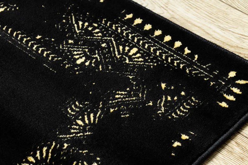 Dywany Łuszczów, Běhoun Gloss 408C 86 geometric black/gold, 80x300, černá, obývací pokoj