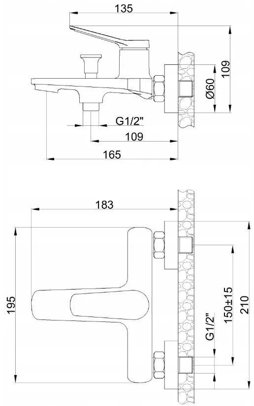 Invena Alonia, vanová baterie s ruční sprchovou soupravou, černá lesklá, INV-BW-70-004-V