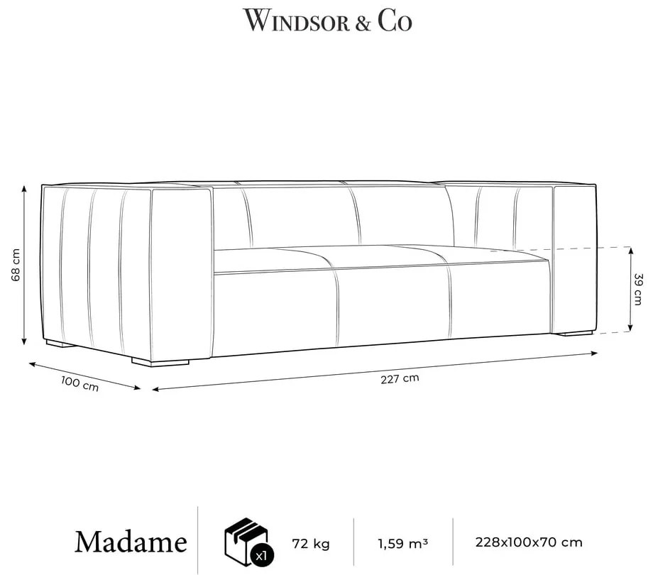 Tmavě modrá kožená pohovka 227 cm Madame – Windsor &amp; Co Sofas