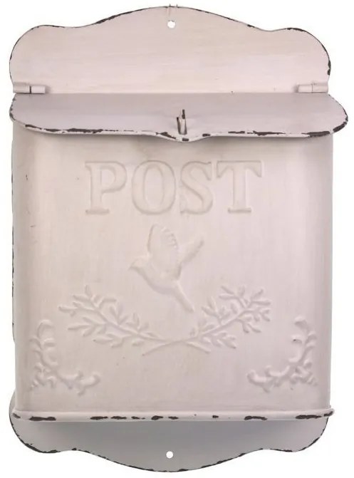 Bílá poštovní retro schránka s ptáčkem - 23*12*34 cm