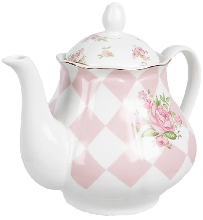 Bílo-růžová porcelánová konvička se vzorem růžiček Sweet Roses – 1000 ml