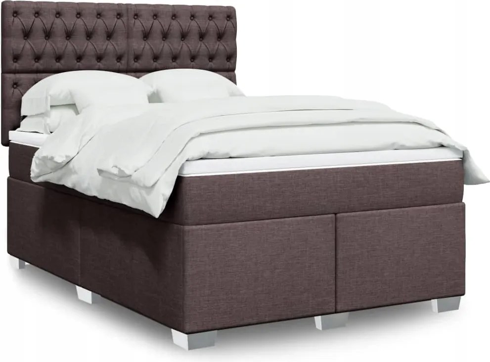 Box Spring Postel S Matrací Textil Tmavě Hnědá Prošívaný design 140 x 190