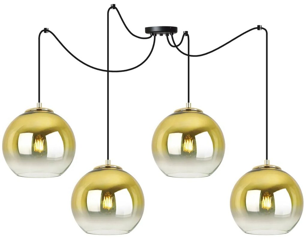 Závěsné svítidlo Bergen Gold Spider, 4x zlaté/transparentní skleněné stínítko (fi 20cm)