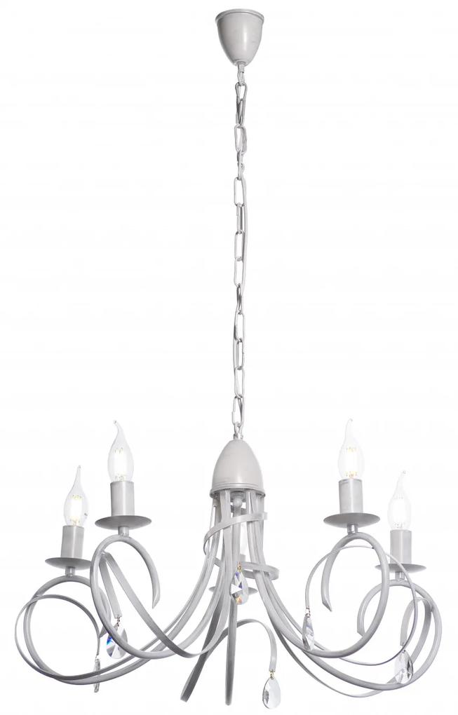 Light for home - Závěsný lustr na řetězu 18505 "VIRGINIA CRYSTAL", 5x40W, E14, bílá, stříbrná, patina