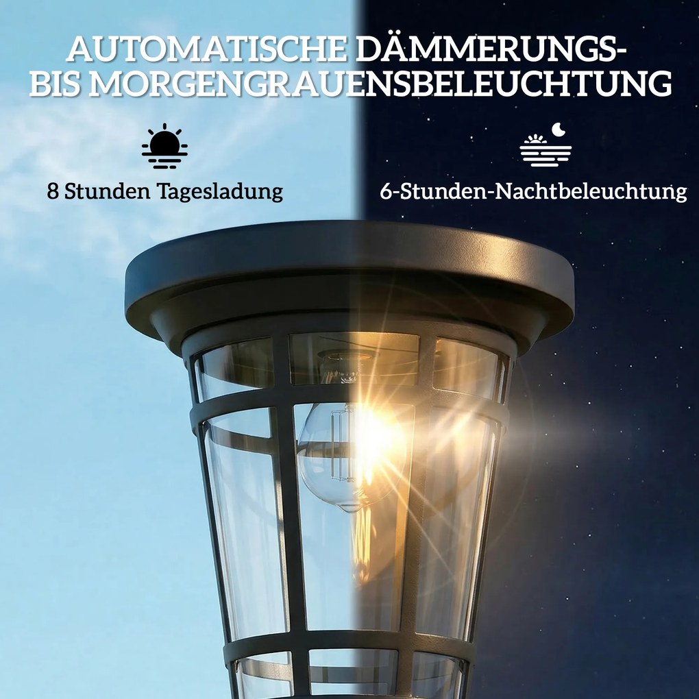 Outsunny Solární lucerna sada 2 stojacích lamp 180 cm s nastavitelnou výškou a 2 režimy jasu, spínač se světelným senzorem, IP44