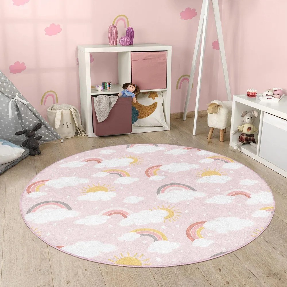 Růžový pratelný dětský koberec ø120 cm Rainbow World – Mila Home
