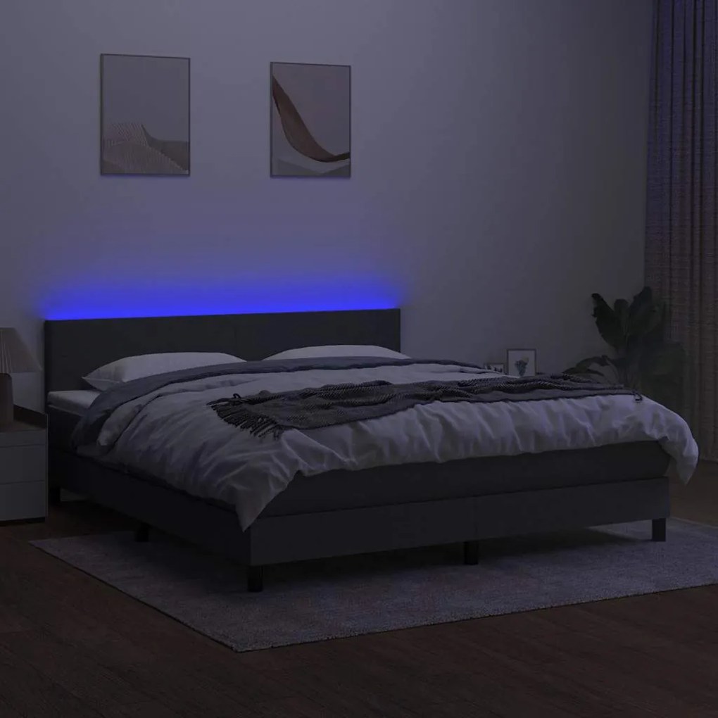 Box spring postel s matrací a LED tmavě šedá 160x200 cm textil 3133006
