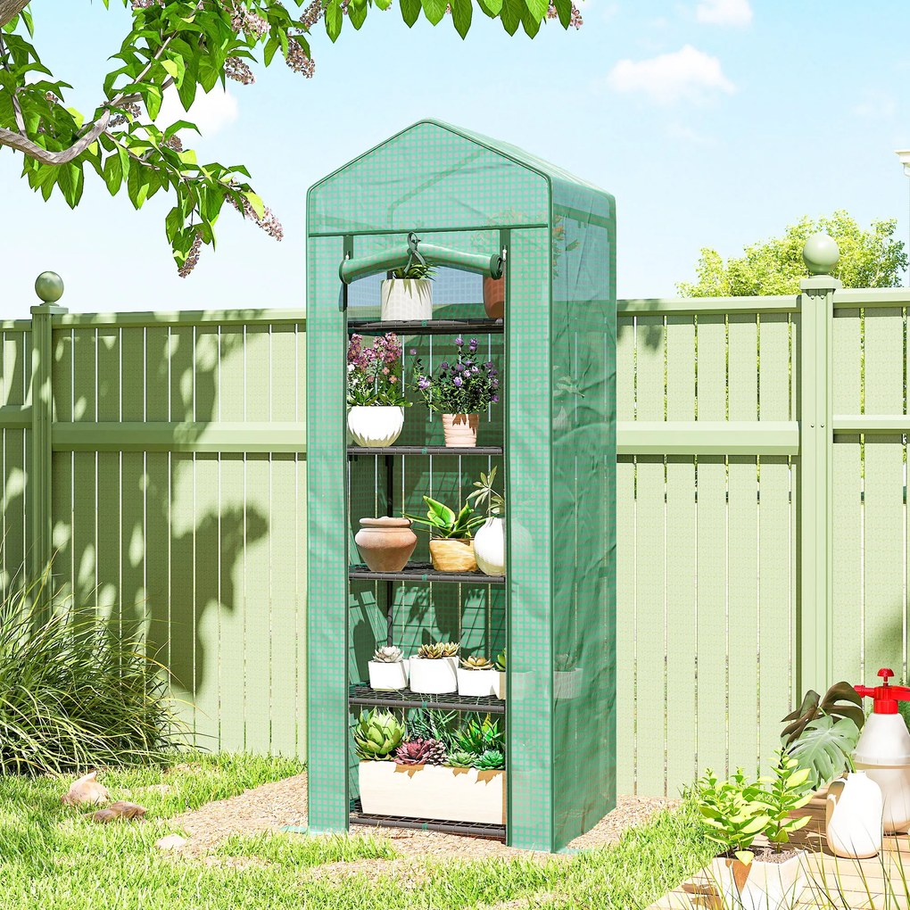 Outsunny Mini skleník na květiny nebo zeleninu, ocel, plast, 69L x 49W x 193H cm, zelený
