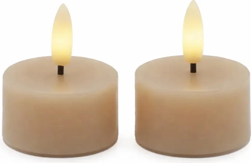 Sada LED čajové svíčky na baterie Sille Tealight, Ø 4,5 × 2,2 cm, světlý karamel, z pravého vosku, balení 2 ks
