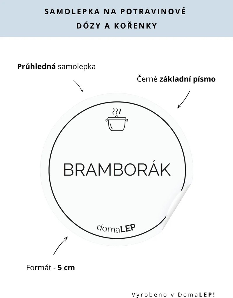 Samolepka na kořenky BRAMBORÁK průhledná 5 cm základní písmo