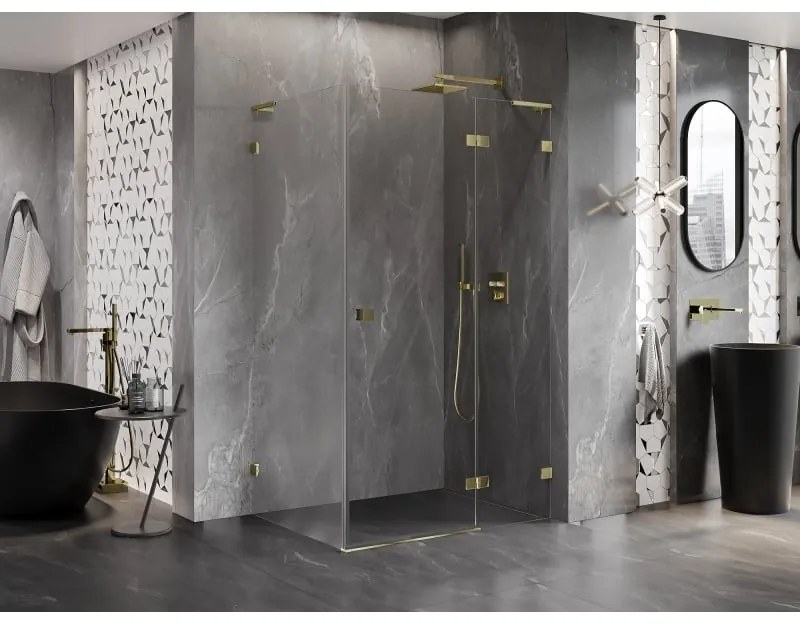 Mexen Lunar, L pravý výklopný sprchový kout 95 x 70 cm, 8mm čiré sklo, zlatý profil, 834L-095-070-50-00-P