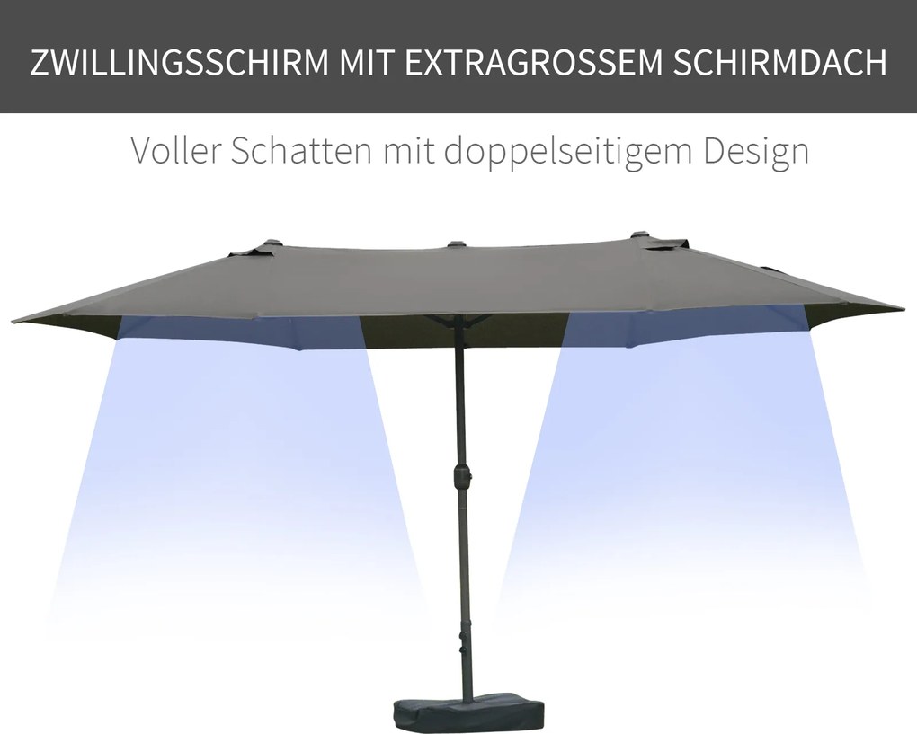 Zahradní slunečník Outsunny dvojitý slunečník s ruční klikou tmavě šedý ovál 460 x 270 x 240 cm | Aosom