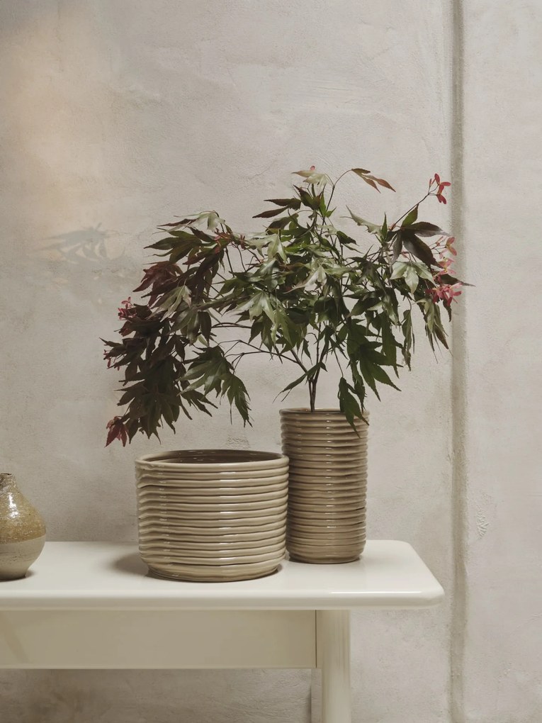 Ferm Living Obal na květináč Corduroy Cashmere, béžová barva, keramika