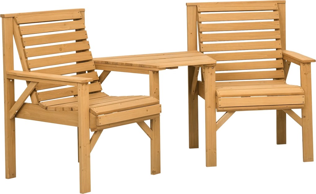 Outsunny 3dílný odolný dřevěný bistro set – laťkový design s otvorem pro slunečník, hnědý (smrk) | Aosom