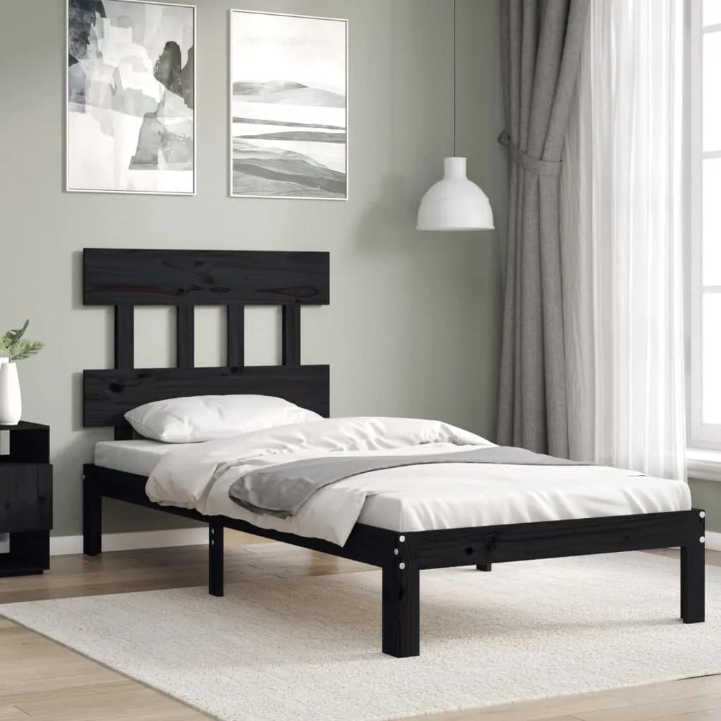 Rám postele s čelem černý 100 x 200 cm masivní dřevo,  3193590