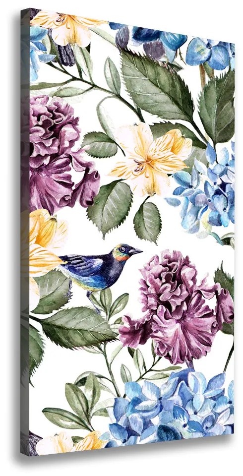 Wallmuralia Vertikální Foto obraz na plátně Květiny a ptáci 50x100