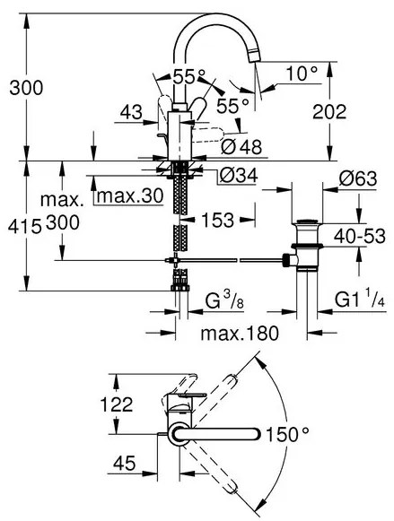 Grohe Eurostyle Cosmopolitan Baterie dřezová, s výpustí 23043003