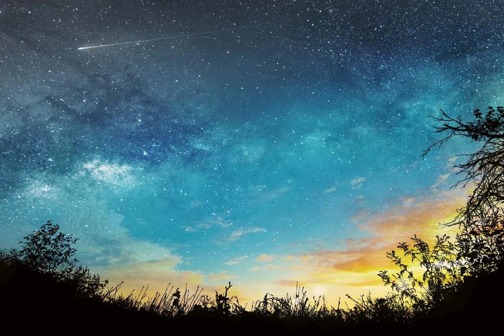 DIMEX | Samolepicí vliesová fototapeta na zeď Noční obloha MA-5-2288 | 375 x 250 cm | modrá, černá, žlutá, oranžová