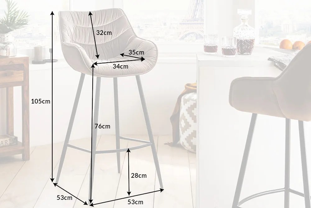 Designová barová židle Kiara šampaňský samet