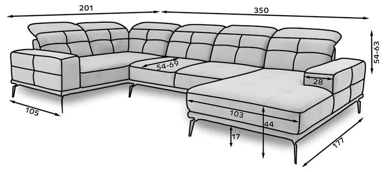 Šedá sametová rohová pohovka (levý roh/do "U") Neviro – ELTAP