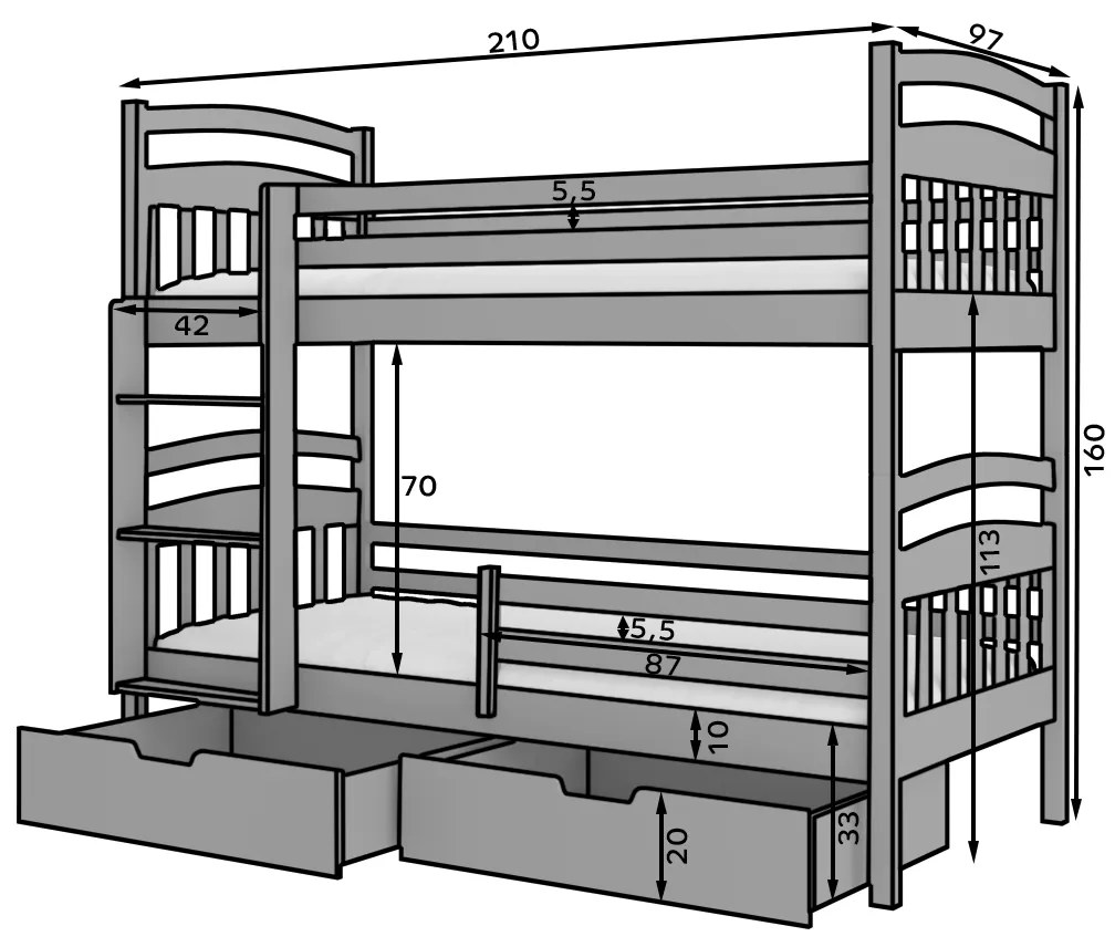 ADRK Patrová postel ADA, CH-ADA-W-208+M-E498, 200x90 cm s matrací, bílá