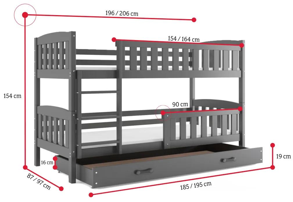 Patrová postel KUBUS 2 + úložný prostor + matrace + rošt ZDARMA, 90x200, bílý, bílá